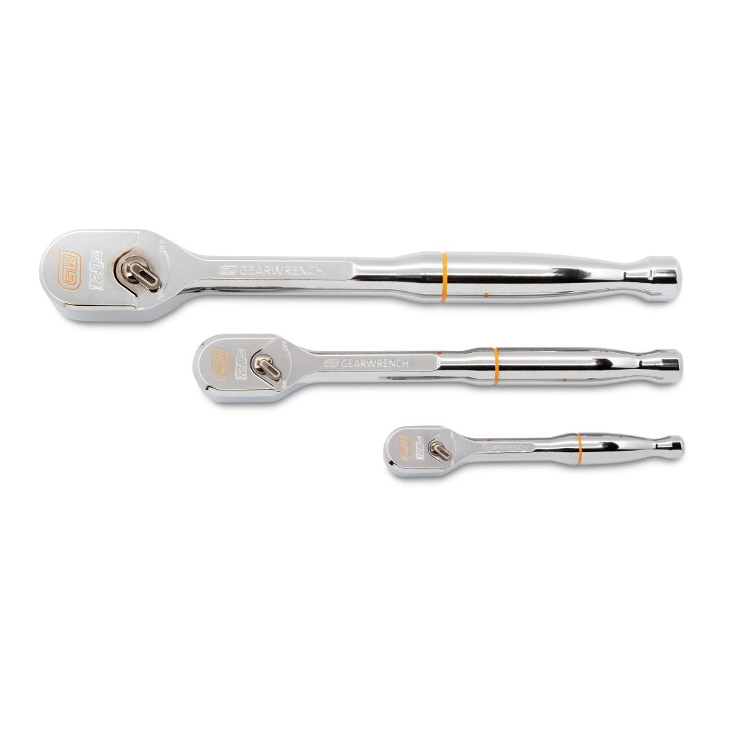 3 Piece 1/4", 3/8" & 1/2" Drive 120XP™ Full Polish Teardrop Ratchet Set ...