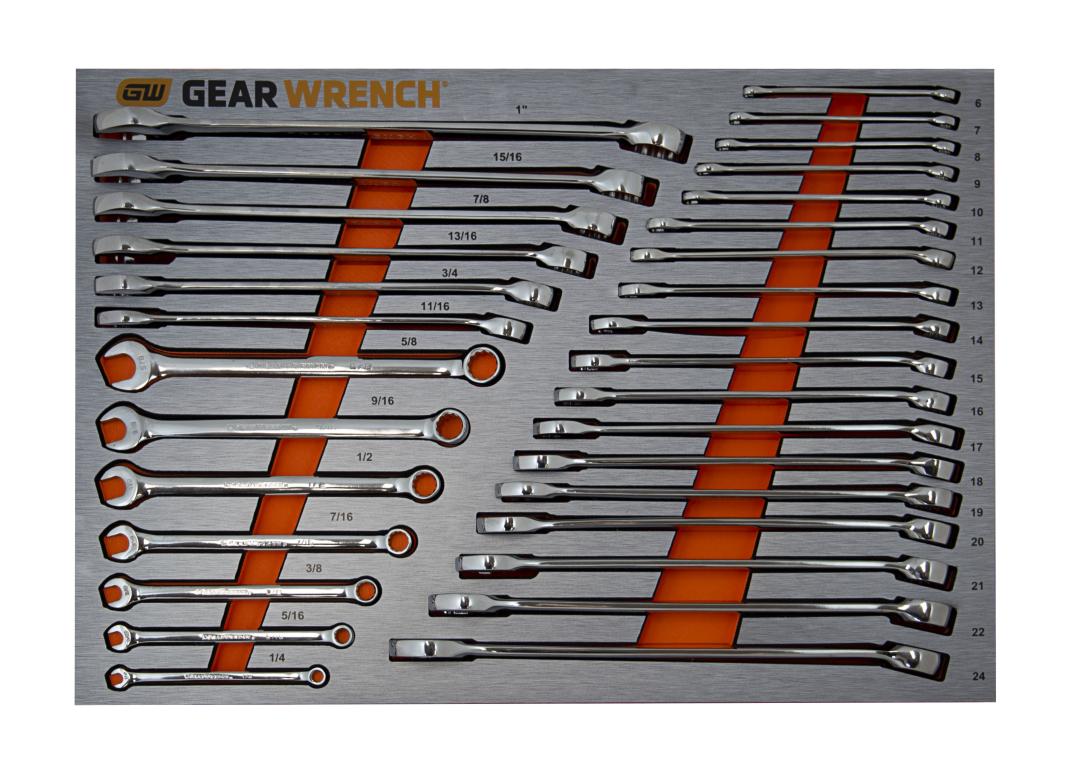 31 Pc Combination Long Pattern Wrench Metric SAE Set in EVA Tray Gearwrench