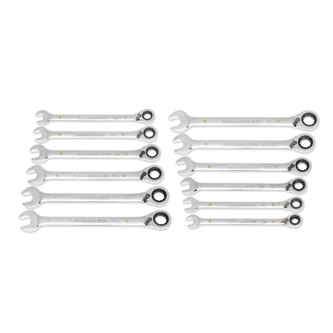 12 Piece 90 Tooth 12 Point Metric Reversible Ratcheting Wrench Set Gearwrench