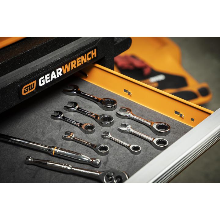 7 Piece 90 Tooth 12 Point SAE Stubby Ratcheting Combination Wrench Set Gearwrench