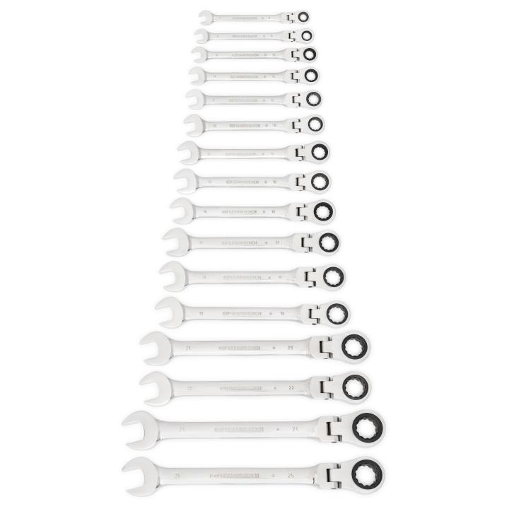 16 Piece 72 Tooth 12 Point Flex Head Ratcheting Combination Metric Wrench Set Gearwrench